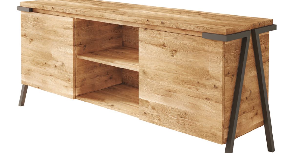 Sideboard in Oak Wood 2 Doors Open Compartment Made in Italy